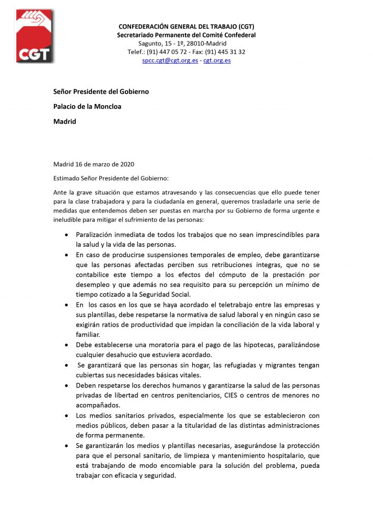 Carta al presidente del gobierno | FESIBAC Catalunya